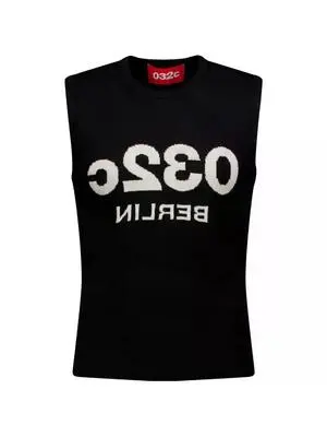 032C Sleeveless Ribbed Tank Top - Black