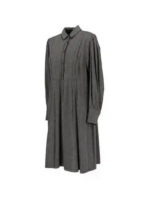 Kenzo Pinstripe Pattern Pleated Midi Dress