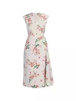 Erdem Floral Print Draped Midi Dress - Neutrals