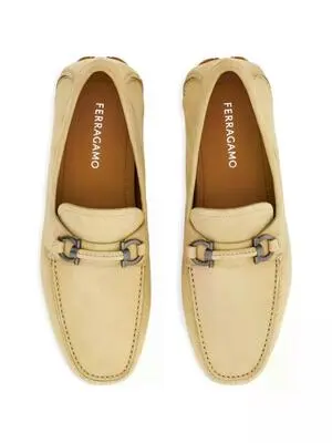 FERRAGAMO Gancini Ornament Driver Loafers In Nubuck - Neutrals