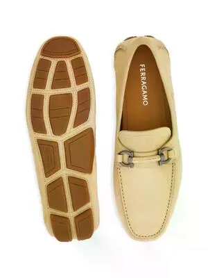 FERRAGAMO Gancini Ornament Driver Loafers In Nubuck - Neutrals