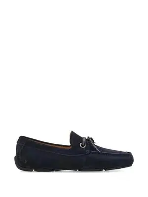 FERRAGAMO Suede Driver Loafers With Gancini Detail - Blue
