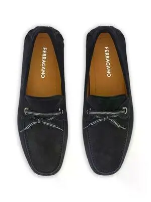 FERRAGAMO Suede Driver Loafers With Gancini Detail - Blue