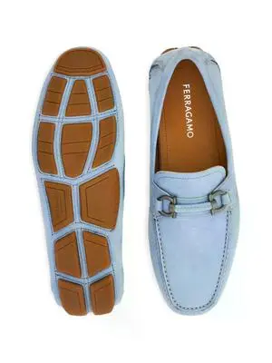 FERRAGAMO Gancini Ornament Driver Loafers - Blue