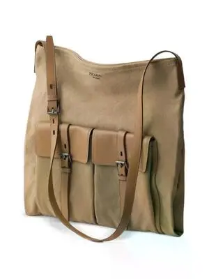 Prada Route Canvas And Leather Shoulder Bag - Neutrals