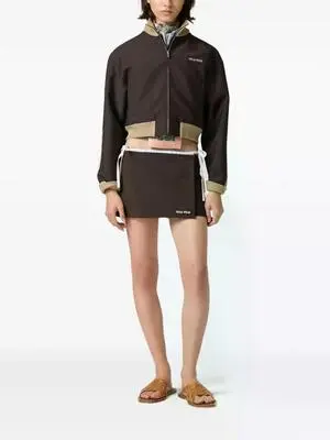 Miu Miu Kid Mohair Cropped Blouson Jacket With Racing Stripes
