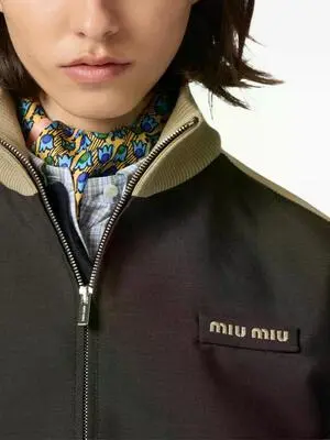 Miu Miu Kid Mohair Cropped Blouson Jacket With Racing Stripes