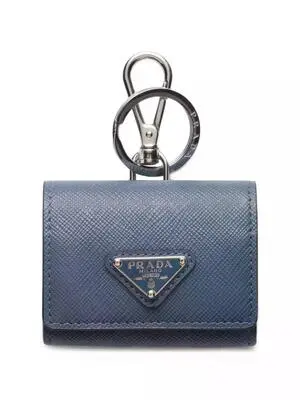 Prada Saffiano Leather Headphone Case With Keychain - Blue