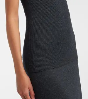LISA YANG Amya Ribbed-knit Cotton And Cashmere Tank Top - Grey