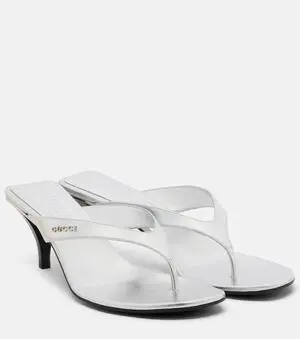 Gucci Vittoria Metallic Leather Thong Sandals Silver