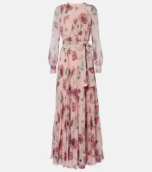 Erdem Floral Pleated Voile Gown - Multicoloured