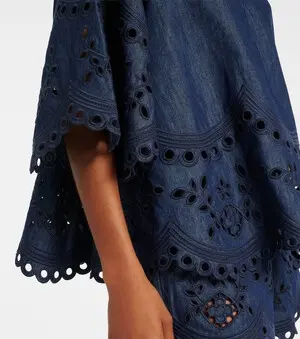 Zimmermann Mahon Broderie Anglaise Denim Top - Blue