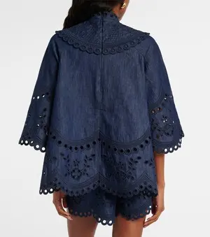 Zimmermann Mahon Broderie Anglaise Denim Top - Blue