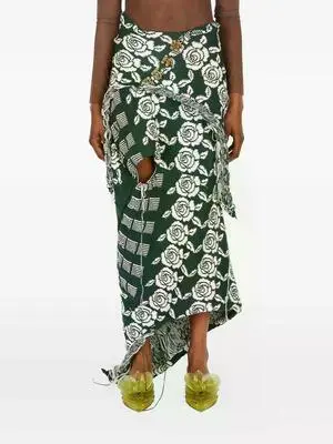 LOUISE LYNGH BJERREGAARD Floral Intarsia Midi Skirt - Green