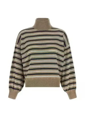 Brunello Cucinelli Striped Lamé-knit Sweater - Neutrals