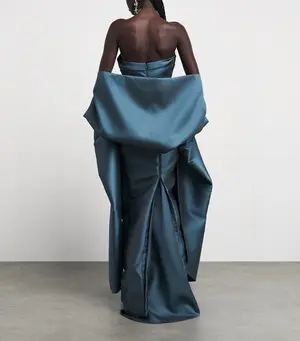 MARMAR HALIM Satin Cape Column Gown