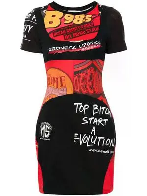 MARINE SERRE Regenerated Graphic T-shirt Mini Dress - Black