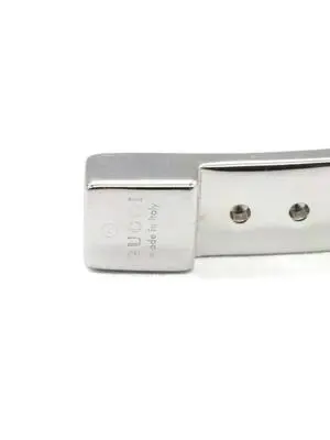 Gucci 18k White Gold Engraved Icon Motif Cuff Bracelet