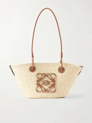Loewe Raffia Basket Shoulder Bag With Leather Trim - Neutrals
