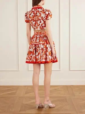 Dolce & Gabbana Cropped Printed Cotton-poplin Top - Orange