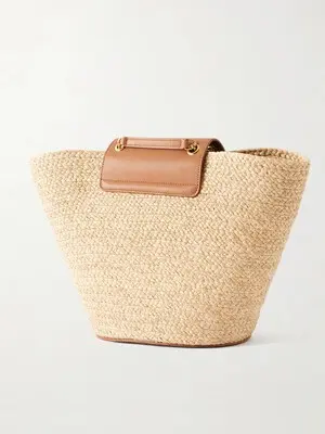 Saint Laurent Raffia Tote With Leather Trim And Gold-tone Hardware - Multi