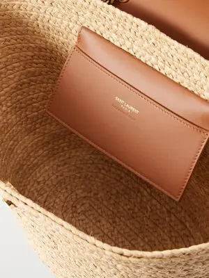 Saint Laurent Raffia Tote With Leather Trim And Gold-tone Hardware - Multi