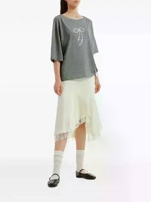 B+AB Bow Print Lace-up T-shirt - Grey
