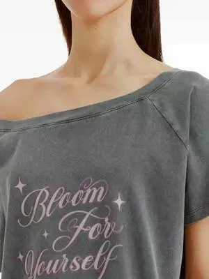 B+AB Off-shoulder Washed Cotton T-shirt With Drawstring Hem - Grey