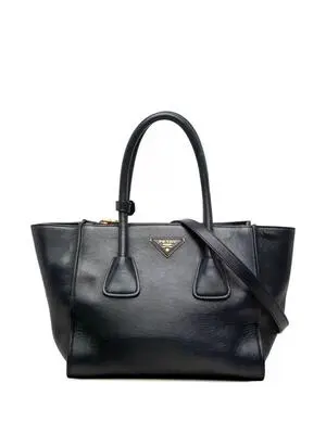 Prada Glace Calf Twin Pocket Double Handle Satchel - Blue