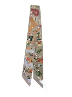 Hermès 2024-2026 Figures Libres Studded Silk Twilly Scarf Scarves - Brown