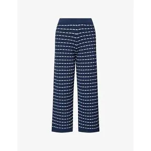 EMELLO Cropped Wide-leg Cotton-knit Trousers - Navy