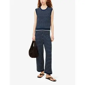 EMELLO Cropped Wide-leg Cotton-knit Trousers With Pointelle Stripes