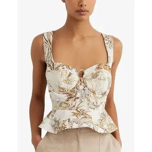 REISS Remi Graphic-print Cotton Bustier Top - Neutral