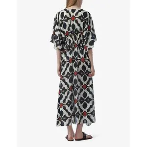 LEEM Geometric Floral Print V-neck Kaftan Dress