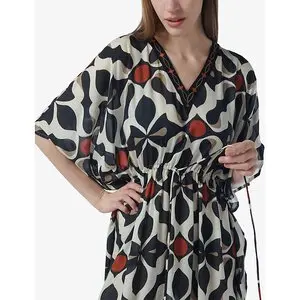 LEEM Geometric Floral Print V-neck Kaftan Dress