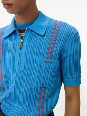 Versace Embroidered-logo Cotton Knit Polo Shirt