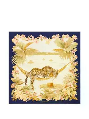 FERRAGAMO Jungle-print Silk Scarf - Blue