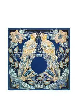 FERRAGAMO Parrots-print Silk Scarf - Blue