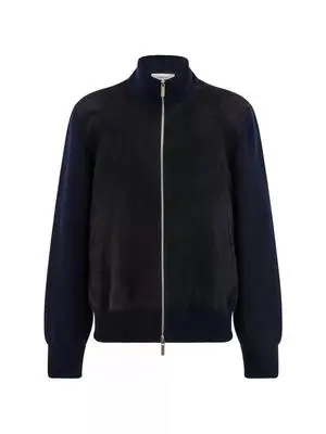 FERRAGAMO Suede Blouson With Knitted Details - Blue