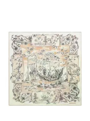 FERRAGAMO Voyage-print Silk Scarf Neutrals