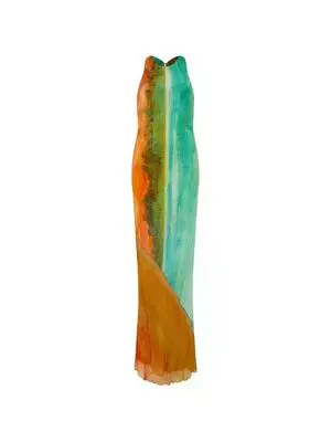 DONDE ESTEBAN Formentera Landscape-print Maxi Dress - Orange