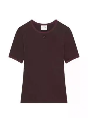 COURREGES Courrèges Logo-Patch Contrast-Trim T-Shirt Brown