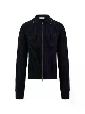 FERRAGAMO Cotton And Silk Blend Cable Knit Zip Cardigan