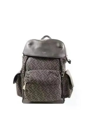 Fendi Ff Logo Canvas Leather Backpack - Grey
