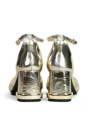 GOLD & ROUGE Metallic Crossover Strap Block Heel Sandals - Gold