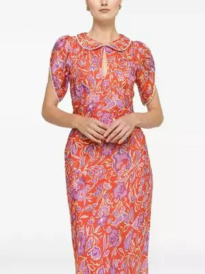 NISSA Floral-print Peter Pan Collar Midi Dress