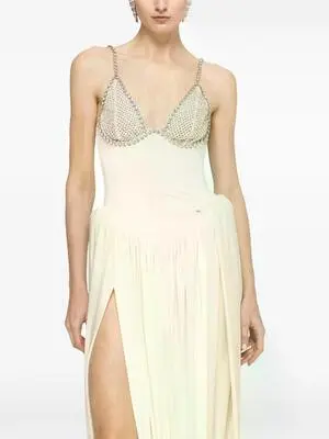 NISSA Crystal Embellished Draped Maxi Dress - Neutrals
