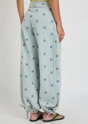 Free People Lotus Striped Embroidered Balloon-leg Jeans