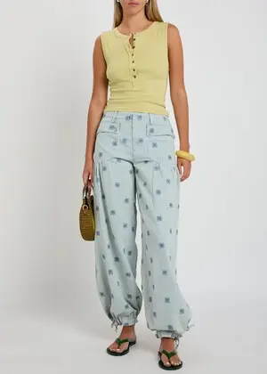 Free People Lotus Striped Embroidered Balloon-leg Jeans