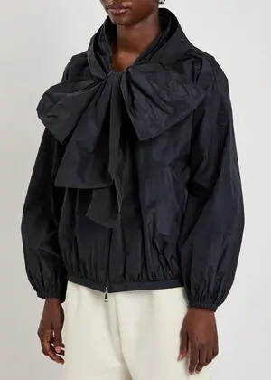 Moncler Pecher Bow-effect Hooded Shell Jacket - Dark Blue